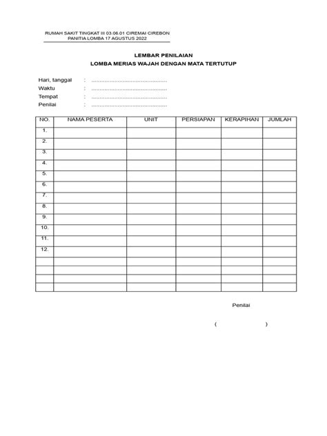 Form Penilaian Lomba 17 Agustusan Pdf