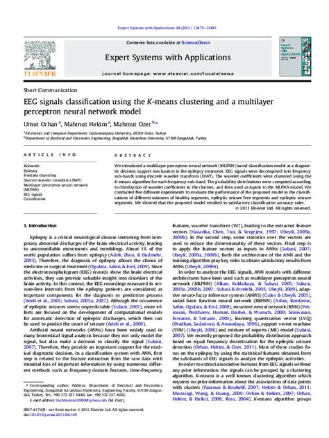Pdf Eeg Signals Classification Using The K Means Clustering And A Multilayer Perceptron Neural