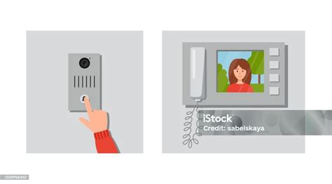 인터콤 키 패널 및 카메라 디스플레이 장치 평면 벡터 일러스트레이션이 분리되어 있습니다 구내전화에 대한 스톡 벡터 아트 및 기타