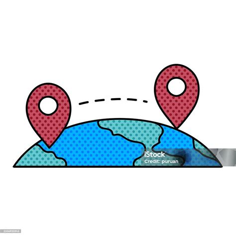 지도 핀 경로 하프 톤 손으로 그린 색상 벡터 일러스트 레이 션 개념에 대한 스톡 벡터 아트 및 기타 이미지 개념 거리 검색 Istock