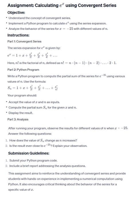 Assignment Calculating Ex Using Convergent Series