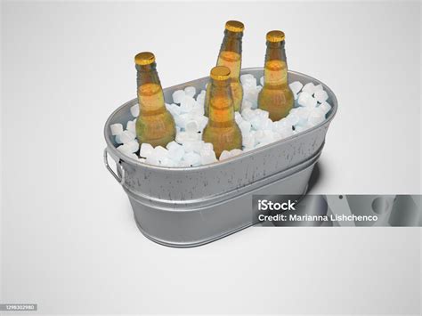 그림자가 있는 회색 배경의 얼음 양동이에 차가운 맥주의 3d 렌더링 개념 0명에 대한 스톡 사진 및 기타 이미지 0명 각얼음 금 금속 Istock