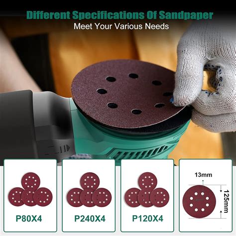 Hychika 5 Inch Variable Speed Orbital Sander With 12 Sandpapers And Dust