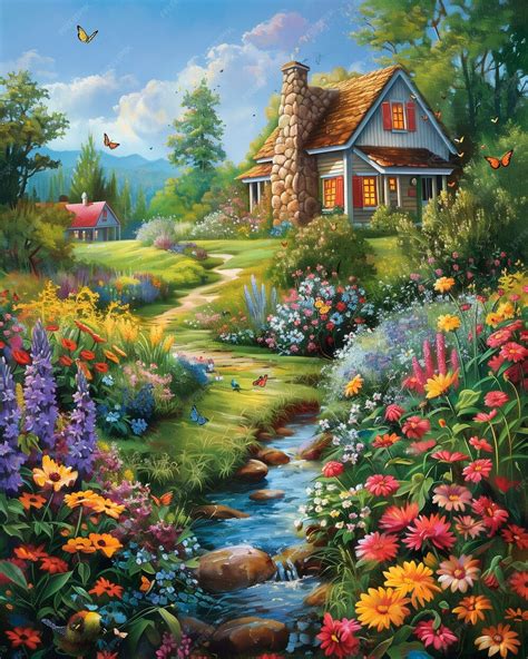 Arte Digital De Pintura De Paisagens De Flores Foto Grátis
