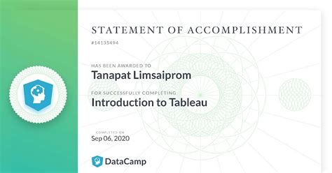 DataCamp Introduction To Tableau Tanapat Limsaiprom