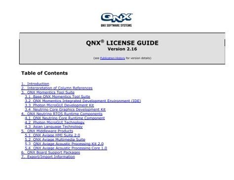 Table Of Contents Qnx Software Systems