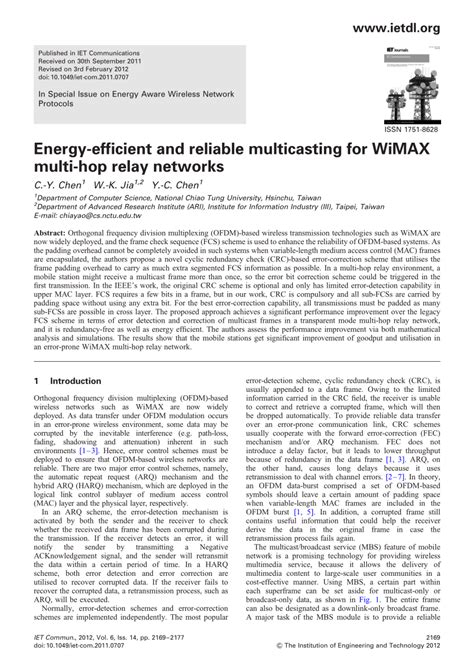 Pdf Energy Efficient And Reliable Multicasting For Wimax Multi Hop