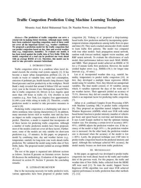 Trafficcongestionpredictionusingmachinelearni Pdf Prediction