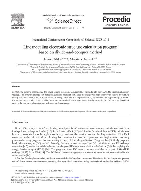pdf linear scaling electronic structure calculation program based on