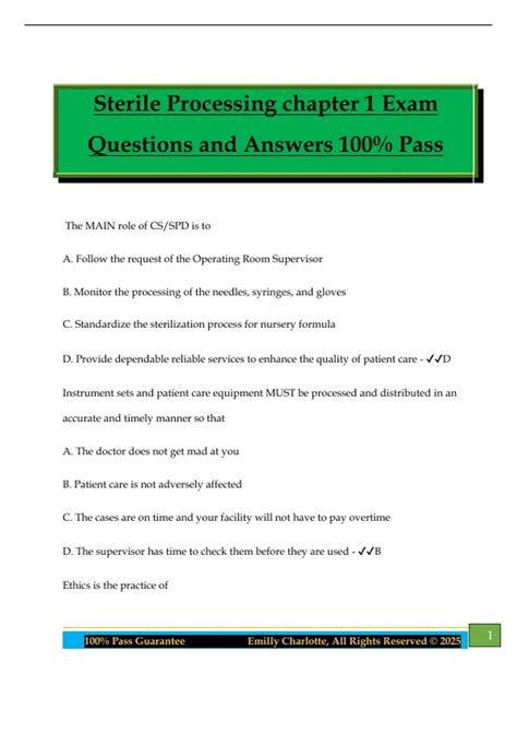 Sterile Processing Chapter 1 Exam Questions And Answers 100 Pass
