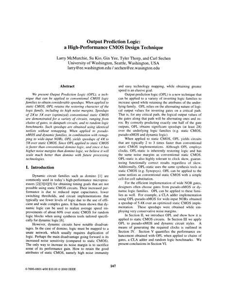 Pdf Output Prediction Logic A High Performance Cmos Design Technique