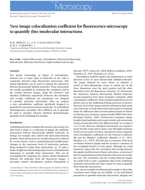 Pdf New Image Colocalization Coefficient For Fluorescence Microscopy To Quantify Bio
