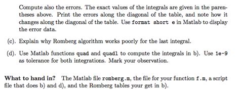 Solved 4 Romberg Algorithm In Matlab Preparation Use