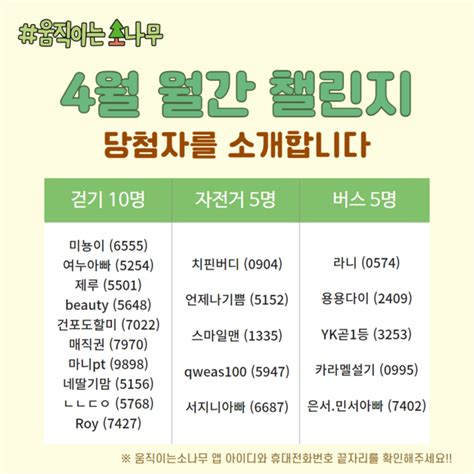 4월 월간 챌린지 당첨자를 소개합니다 녹색교통운동 활동소식