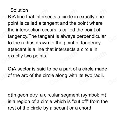Solved Complete The Sentence A Secant Is A B Tangent Is A C