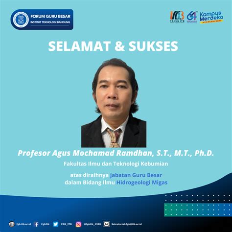 Selamat Dan Sukses Prof Agus Mochamad Ramdhan St Mt Phd