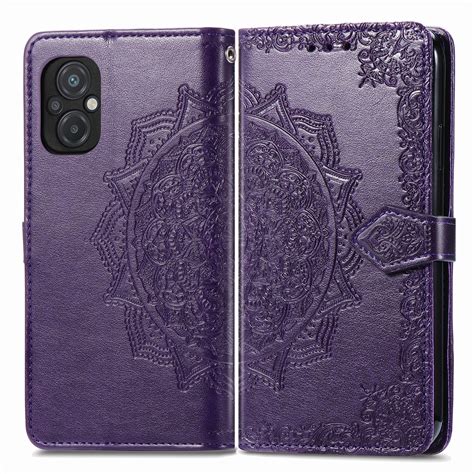 For Xiaomi Poco M5 Mandala Flower Embossed Leather Phone Case Purple