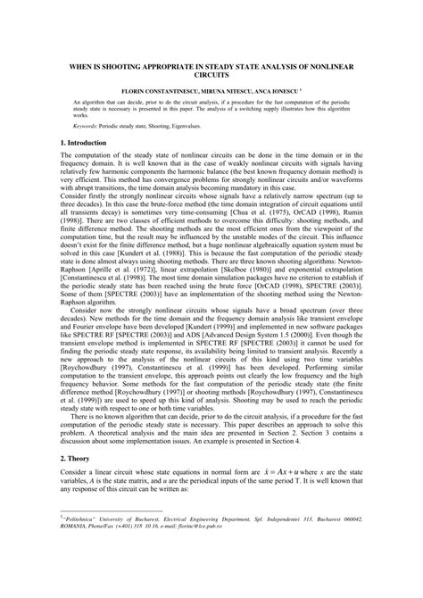 Pdf When Is Shooting Appropriate In Steady State Analysis Of Nonlinear Circuits