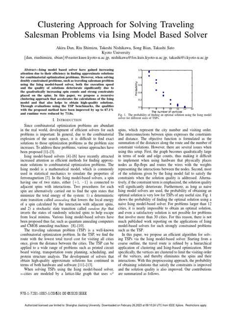 Clustering Approach For Solving Traveling Salesman Problems Via Ising Model Based Solver Pdf