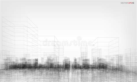Wireframe City Background Perspective 3d Render Of Building Wireframe Stock Illustration