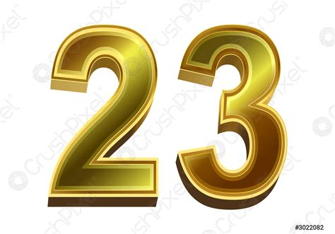3d Golden Number 23 Isolated On White Background Stock Vector 3022082