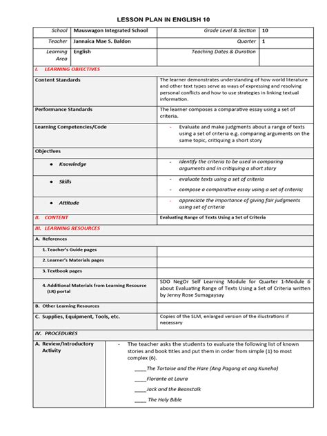 Dlp Eng10 Q1 Melc 6 Week 6 Pdf Learning Essays
