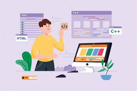 premium vector programming software violet background concept with