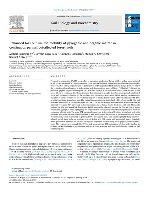 Pdf Enhanced Loss But Limited Mobility Of Pyrogenic And Organic Matter In Continuous