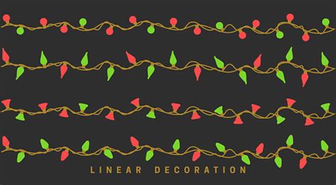 크리스마스 화환 세트입니다 선형 플랫 스타일로 디자인 요소와 장식 검은 배경에 화환의 다채로운 멀티 컬러 전구 벡터 그림입니다 0명에 대한 스톡 벡터 아트 및 기타 이미지