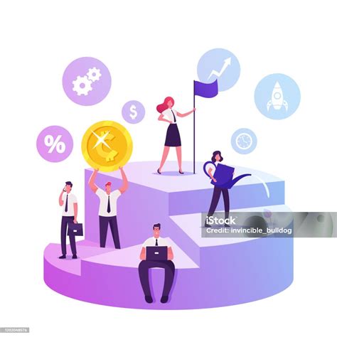 사업가와 사업가는 지분을 지배하는 파트너의 주식을 보여주는 거대한 파이 차트 다이어그램에 서 지분 및 소수 주주의 일부를 차단 만화 플랫 벡터 일러스트 금융에 대한 스톡