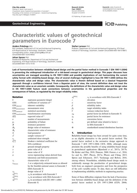 Pdf Characteristic Values Of Geotechnical Parameters In Eurocode 7