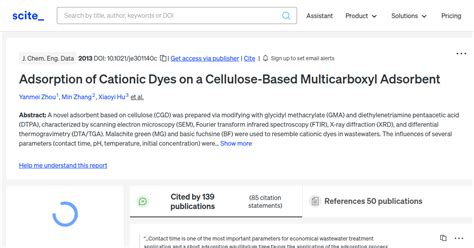 Adsorption Of Cationic Dyes On A Cellulose Based Multicarboxyl Adsorbent Scite Report