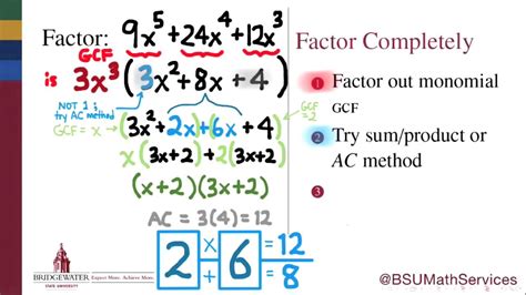 Factoring A Polynomial Completely Math 095 Goal Topic 8c Youtube