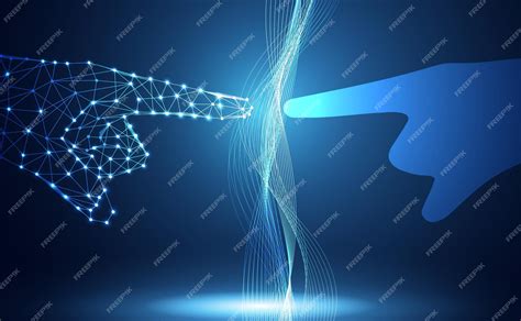 추상적인 손으로 그린 와이어프레임 디지털 도트 Ai 및 미래의 인간 개념 정보 인공 지능의 변경 또는 전송 파란색 배경 디지털