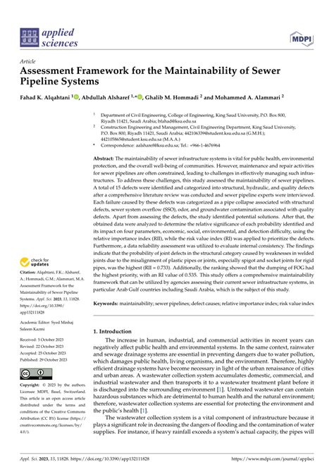 Pdf Assessment Framework For The Maintainability Of Sewer Pipeline Systems