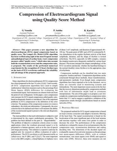 Compression Of Electrocardiogram Signal Using Mit Publications
