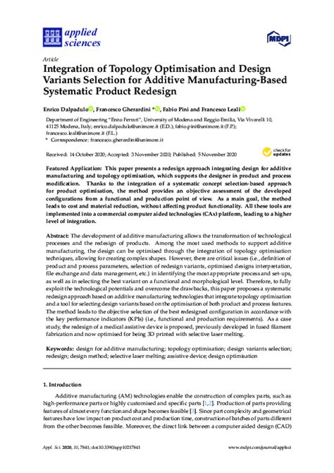 Pdf Integration Of Topology Optimisation And Design Variants Selection For Additive
