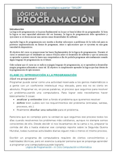 Clase 1 De Programacion Pdf Algoritmos Programación De Computadoras