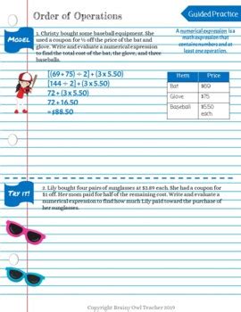 Order Of Operations Lesson By Brainy Owl Teacher TpT