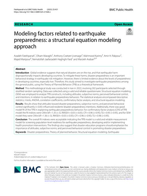 Pdf Modeling Factors Related To Earthquake Preparedness A Structural Equation Modeling Approach