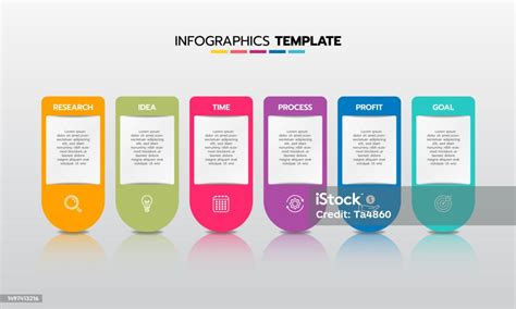 비즈니스 인포그래픽 템플릿 프로세스에는 간단한 기하학 사각형 직사각형 원형 삼각형 가는 선 아이콘과 6개의 옵션 또는 단계가 있는 평면 디자인 템플릿의 곡선이 있습니다 벡터