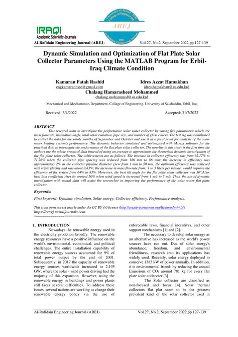 Pdf Dynamic Simulation And Optimization Of Flat Plate Solar Collector Parameters Using The