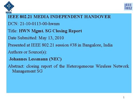 Ieee 802 21 Media Independent Handover Dcn 21