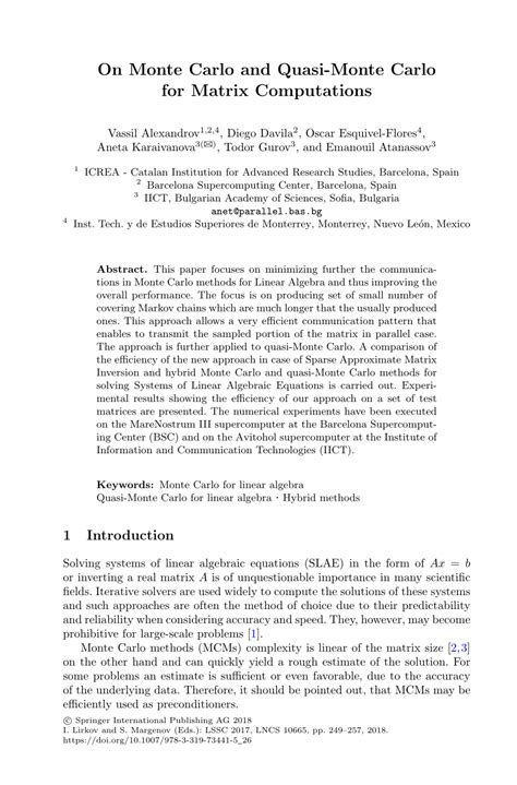Pdf On Monte Carlo And Quasi Monte Carlo For Matrix Computations