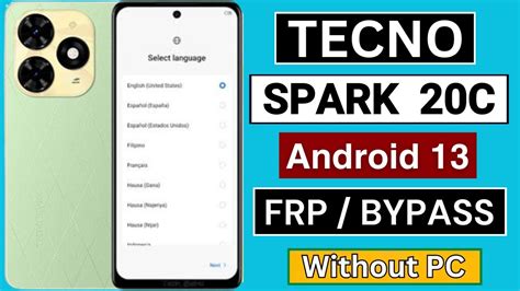Tecno Spark 20C BG7 Frp Bypass Android 13 Without PC Tecno Android 13 Google Account Bypass
