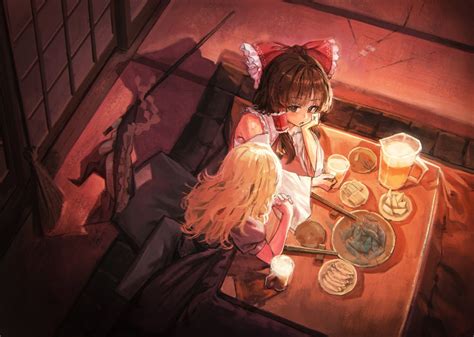 Nepperoni Hakurei Reimu Kirisame Marisa Touhou Highres 2girls