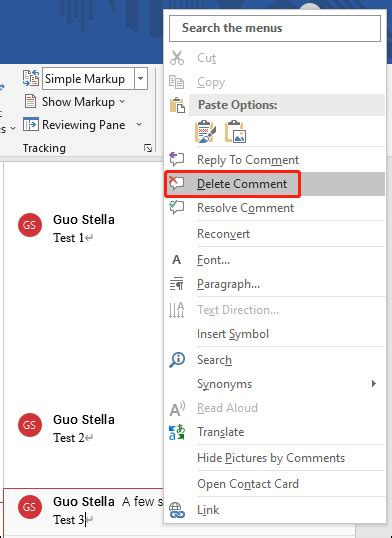hide all comments in word