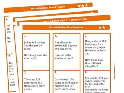 Formal Addition Word Problems Y3 Teaching Resources