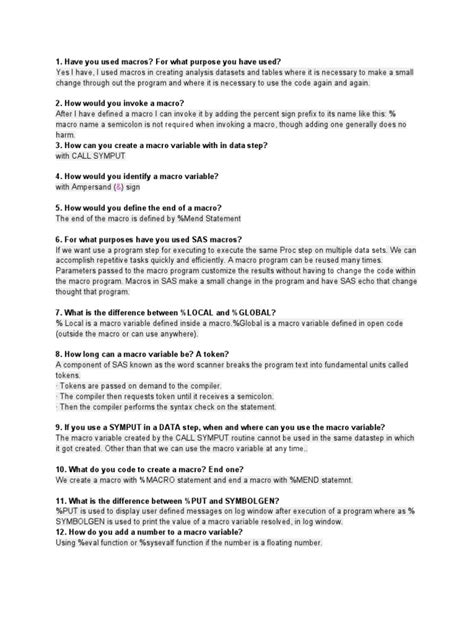 Sas Macro Interview Question Pdf Sas Software Parameter