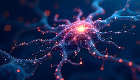 Brain Cell With A Complex Network Of Branching Dendrites And Glowing Synapses Stock Illustration